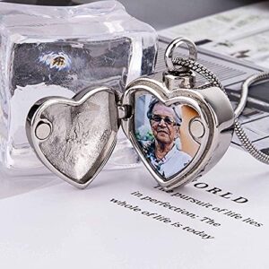 Bivei Customized Heart Urn Necklace for Ashes, Personalized Urn Locket with Picture &Text - Cremation Jewelry for Ashes for Grandma/Mom(Silver)