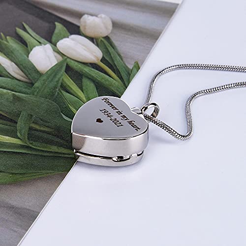 Bivei Customized Heart Urn Necklace for Ashes, Personalized Urn Locket with Picture &Text - Cremation Jewelry for Ashes for Grandma/Mom(Silver)