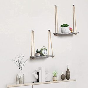 CASAVIDA Wood Floating Shelf Set of 4 Wall Hanging Shelf Decorative Plant Shelves Distressed Rope Floating Shelves Rustic Home Wall Decor for Living Room Bedroom Kitchen