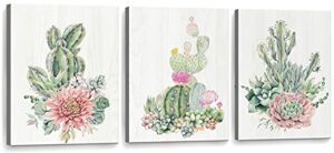 framed canvas wall art succulents cactus picture print paintings bathroom wall decor living room bedroom kitchen wall decorations artwork modern home 3 piece plant wall decor size 12×16 inch 3 panel