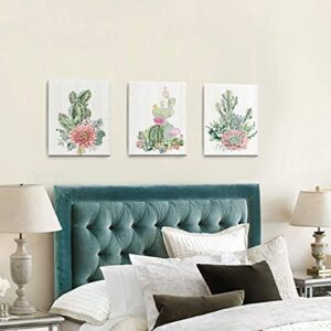 Framed Canvas Wall Art Succulents Cactus Picture Print Paintings Bathroom Wall Decor Living Room Bedroom Kitchen Wall Decorations Artwork Modern Home 3 Piece Plant Wall Decor Size 12x16 inch 3 Panel