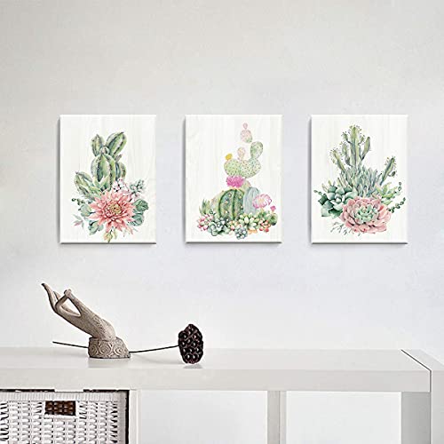 Framed Canvas Wall Art Succulents Cactus Picture Print Paintings Bathroom Wall Decor Living Room Bedroom Kitchen Wall Decorations Artwork Modern Home 3 Piece Plant Wall Decor Size 12x16 inch 3 Panel