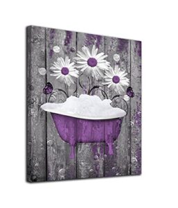 barzm rustic farmhouse purple daisy wall art purple bathroom wall art daisy canvas pictures modern flower bathtube rustic purple daisy wall art decor for bedroom 12×16 inch frameless