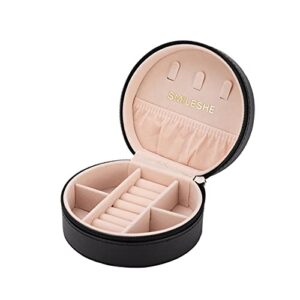 smileshe travel jewelry box, mini portable organizer travel case with zipper, pu leather small storage boxes for rings, earrings, necklaces, bracelets