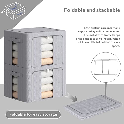 Clothes Storage Organizer Bins- Stackable Storage Containers for Closet Foldable Storage Bins for Clothes with Clear Window & Carry Handles (Extra Large-100L(23.6x16.5x15.7inch), Light Gray)