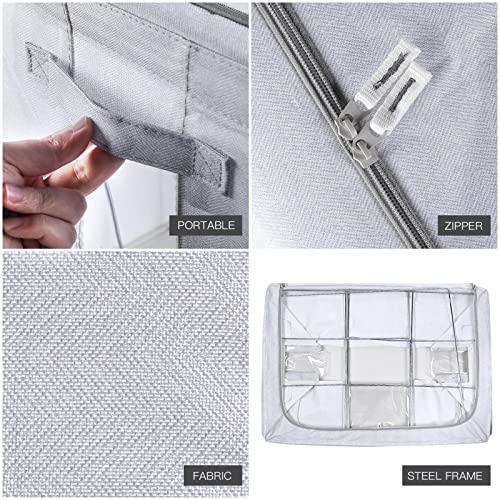 Clothes Storage Organizer Bins- Stackable Storage Containers for Closet Foldable Storage Bins for Clothes with Clear Window & Carry Handles (Extra Large-100L(23.6x16.5x15.7inch), Light Gray)