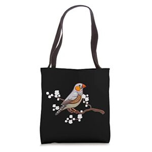 zebra finch in cherry blossom japan design tote bag