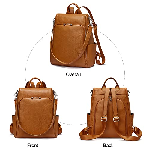 S-ZONE Leather Backpack Purse for Women Fashion Anti-theft Rucksack Ladies Convertible Shoulder Bag Handbag Medium