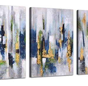 Yuegit Blue Abstract Canvas Wall Art for Living Room :3 Piece Wall Art Framed for Bedroom Wall Decor Coastal Abstract Wall Art Ready To Hang 12X16 Inch Each