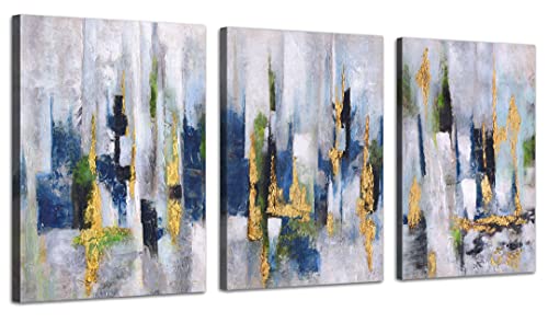 Yuegit Blue Abstract Canvas Wall Art for Living Room :3 Piece Wall Art Framed for Bedroom Wall Decor Coastal Abstract Wall Art Ready To Hang 12X16 Inch Each