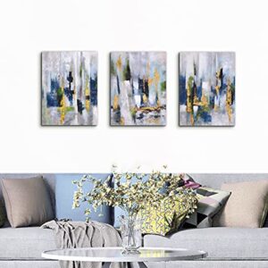 Yuegit Blue Abstract Canvas Wall Art for Living Room :3 Piece Wall Art Framed for Bedroom Wall Decor Coastal Abstract Wall Art Ready To Hang 12X16 Inch Each