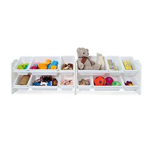 UNiPLAY Toy Organizer with 12 Removable Storage Bins, Multi-Bin Organizer for Books, Building Blocks, School Materials, Toys with Baseplate Board Frame (White)