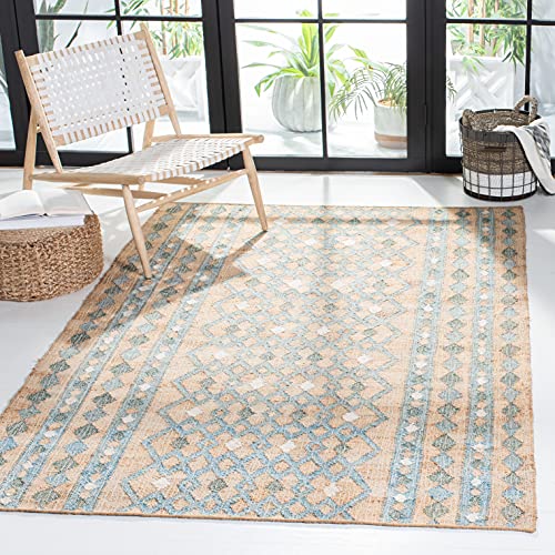 Safavieh Kilim Collection 5' x 8' Natural/Blue KLM759M Flatweave Premium Jute Living Room Dining Bedroom Area Rug