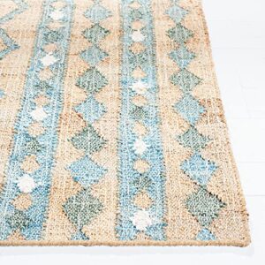 Safavieh Kilim Collection 5' x 8' Natural/Blue KLM759M Flatweave Premium Jute Living Room Dining Bedroom Area Rug