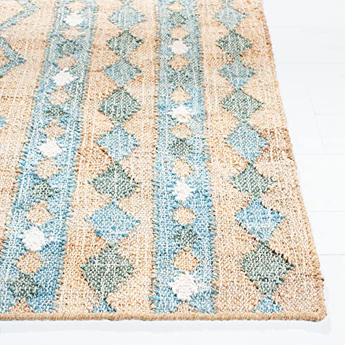 Safavieh Kilim Collection 5' x 8' Natural/Blue KLM759M Flatweave Premium Jute Living Room Dining Bedroom Area Rug