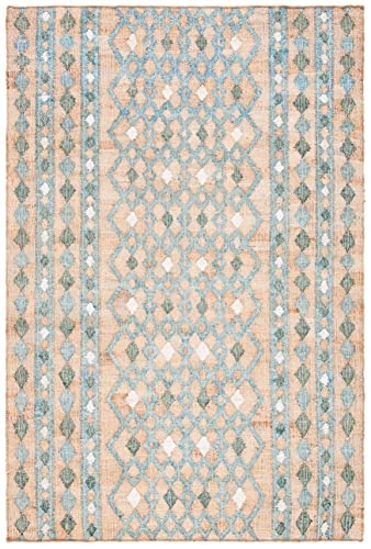 Safavieh Kilim Collection 5' x 8' Natural/Blue KLM759M Flatweave Premium Jute Living Room Dining Bedroom Area Rug