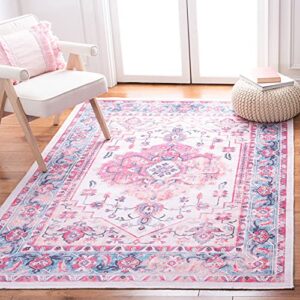 safavieh serapi collection machine washable 4′ x 6′ ivory/light blue boho chic oriental medallion living room bedroom dining area rug