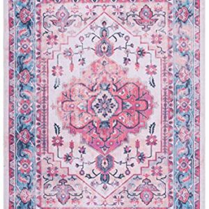 SAFAVIEH Serapi Collection Machine Washable 4' x 6' Ivory/Light Blue Boho Chic Oriental Medallion Living Room Bedroom Dining Area Rug