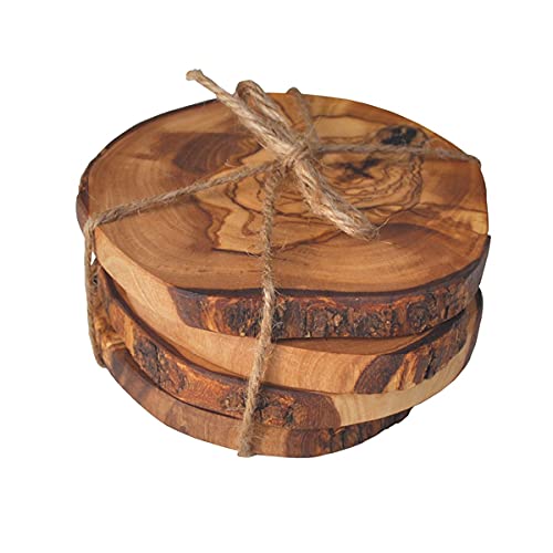 Naturally Med Olive Wood Rustic Coasters - Set of 4