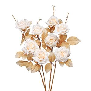 diancom artificial flowers roses fake flowers silk flowers real looking with stems for diy wedding bouquets centerpieces arrangements party home decorations and outdoors (4pcs white)…