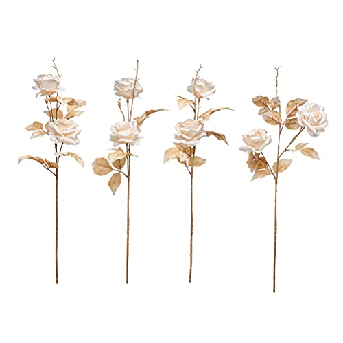 Diancom Artificial Flowers Roses Fake Flowers Silk Flowers Real Looking with Stems for DIY Wedding Bouquets Centerpieces Arrangements Party Home Decorations and Outdoors (4pcs White)…