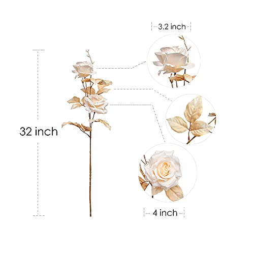 Diancom Artificial Flowers Roses Fake Flowers Silk Flowers Real Looking with Stems for DIY Wedding Bouquets Centerpieces Arrangements Party Home Decorations and Outdoors (4pcs White)…