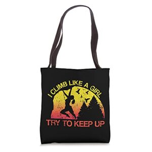 i climb like a girl rock climbing gear kids women sunset tote bag