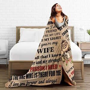 to My Wife Blanket from Husband Ultra Soft Flannel Throw Blankets for Couch Bedroom Sofa Warm Blanket Positive Encourage and Love Wedding Anniversary Birthday Gifts 50x60 Inch