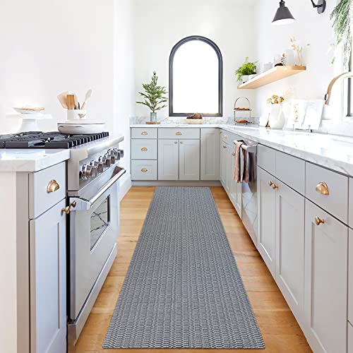 IOHOUZE Grey Runner Rug 2'x8', Dark Grey, Machine Washable 100% Cotton Woven Farmhouse Runners for Hallway/Kitchen/Living Room/Bedroom/Laundry Room