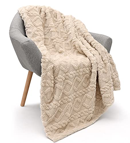 Sherpa Fleece Throw Blanket-3D Stylish Design, Super Soft,Fluffy,Warm,Cozy,Plush,Fuzzy for Couch Sofa Living Room Bed-All Season Accessories ,50" x 70" Beige