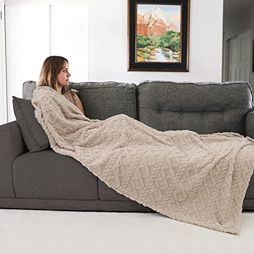 Sherpa Fleece Throw Blanket-3D Stylish Design, Super Soft,Fluffy,Warm,Cozy,Plush,Fuzzy for Couch Sofa Living Room Bed-All Season Accessories ,50" x 70" Beige