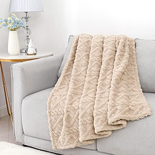 Sherpa Fleece Throw Blanket-3D Stylish Design, Super Soft,Fluffy,Warm,Cozy,Plush,Fuzzy for Couch Sofa Living Room Bed-All Season Accessories ,50" x 70" Beige