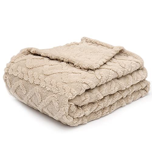 Sherpa Fleece Throw Blanket-3D Stylish Design, Super Soft,Fluffy,Warm,Cozy,Plush,Fuzzy for Couch Sofa Living Room Bed-All Season Accessories ,50" x 70" Beige