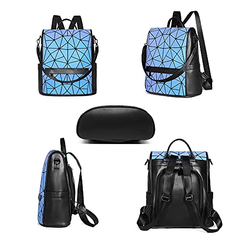 SCOFY FASHION Luminous Holographic Reflective Backpack Purses for Women Casual Chic Color Changing School Bag Backpack Bookbag Purse (Luminous Black)