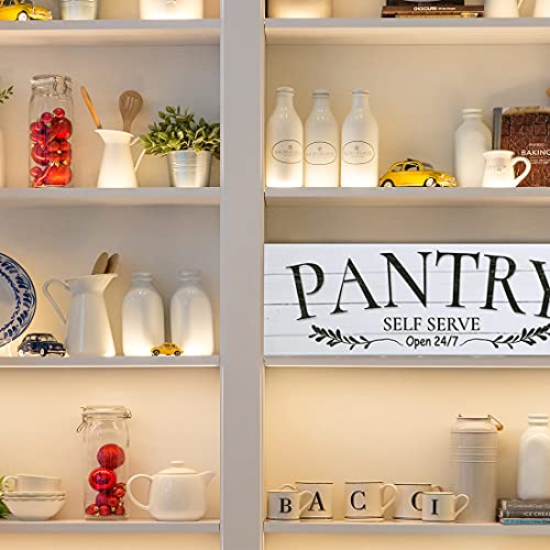 White Pantry Sign Canvas Wall Art Classic European Style Print Rustic Pantry Signs for Kitchen Farmhouse Pantry Door Kitchen Decorations above Cabinets 8x24 inches Pantry Open 24/7 Hanging Wall Decor