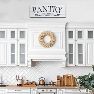 White Pantry Sign Canvas Wall Art Classic European Style Print Rustic Pantry Signs for Kitchen Farmhouse Pantry Door Kitchen Decorations above Cabinets 8x24 inches Pantry Open 24/7 Hanging Wall Decor