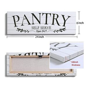 White Pantry Sign Canvas Wall Art Classic European Style Print Rustic Pantry Signs for Kitchen Farmhouse Pantry Door Kitchen Decorations above Cabinets 8x24 inches Pantry Open 24/7 Hanging Wall Decor