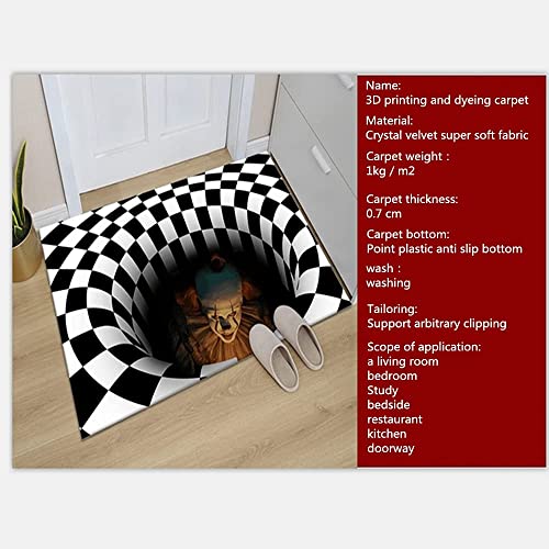 Meilihua, 3D Vortex Optical Illusion Rug Round Carpet Clown Doormat for Lvining Bedroom, Black White Plaid Round Rugs 3D Visual Optical Floor Mat (Colour, 5080)