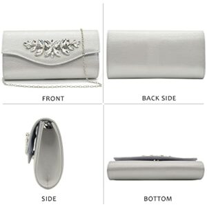 GESU Clutch Purses for Women Rhinestone Evening Bag Wedding Party Dress Purses (Silver-1)