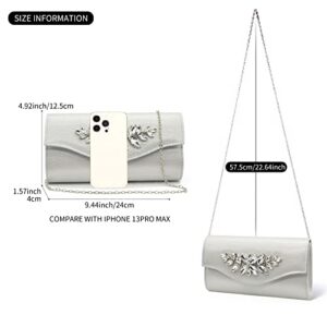 GESU Clutch Purses for Women Rhinestone Evening Bag Wedding Party Dress Purses (Silver-1)