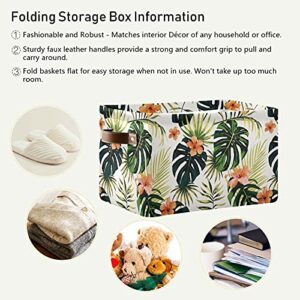 panksolu Tropical Palm Leaf Floral Storage Basket Collapsible Cloth Storage Cube Basket Bins Organizer with Handles Rectangular Large Toys Shelf Closet for Nursery Bedroom Home Office