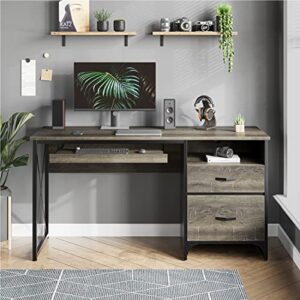 Bestier Industrial Desk with Storage Drawers 55 inch Writing Study Computer Table Workstation with Keyboard Tray for Home Office, Dark Gray Oak