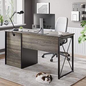 Bestier Industrial Desk with Storage Drawers 55 inch Writing Study Computer Table Workstation with Keyboard Tray for Home Office, Dark Gray Oak