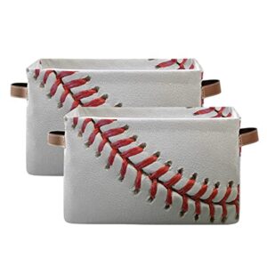 AUUXVA Sport Ball Baseball Storage Bins Basket, Baseball Print Collapsible Storage Cube Rectangle Storage Box with Handles for Shelf Closet Nursery Bedroom Home Office 1 Pack