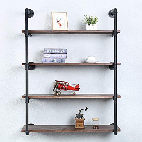 SUJIN, Industrial Pipe Shelving Floating Shelves,Pipe Shelves with Wood Rustic Wall Shelves,36in Pipe Wall Shelf Metal Floating Shelf Wall Mounted,Iron Floating Bookshelf Hanging Book Shelves