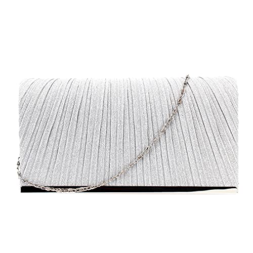 Quniko Glitter Clutch Purse Evening Handbag Formal Wedding Party Prom Bag, Silver