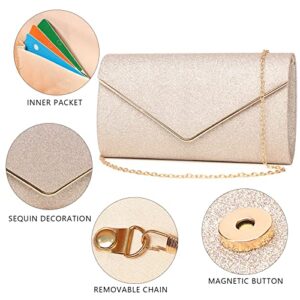 Labair Shining Envelope Clutch Purses for Women Evening Purses and Clutches For Wedding Party. (Champagne)