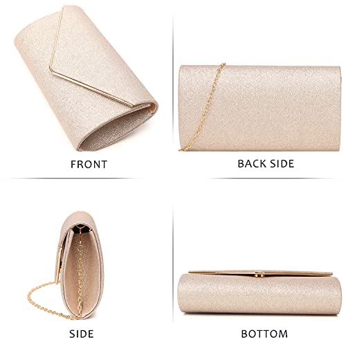 Labair Shining Envelope Clutch Purses for Women Evening Purses and Clutches For Wedding Party. (Champagne)