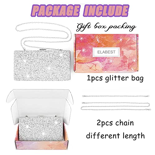 ELABEST Glitter Evening Clutch Bag Rhinestone Handbag Crossbody Purse Wedding Party Bag for Women and Girls (Double-sided silver crystal)