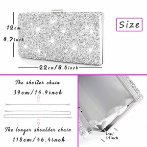 ELABEST Glitter Evening Clutch Bag Rhinestone Handbag Crossbody Purse Wedding Party Bag for Women and Girls (Double-sided silver crystal)